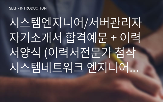 시스템엔지니어서버관리자 자기소개서 합격예문 이력서양식 이력서전문가 첨삭 시스템네트워크 엔지니어 프로그래머 취업 자소서