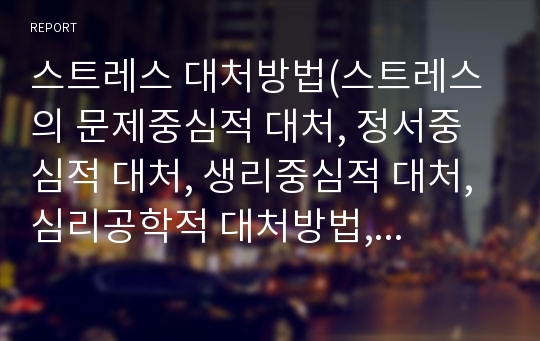 스트레스 대처방법스트레스의 문제중심적 대처 정서중심적 대처 생리중심적 대처 심리공학적 대처방법 명상법 레포트