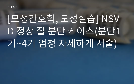 [모성간호학, 모성실습] NSVD 정상 질 분만 케이스(분만1기~4기 엄청 자세하게 서술) 레포트