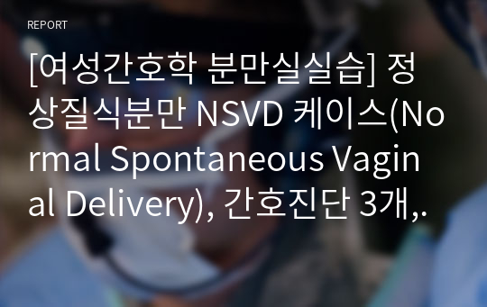 [여성간호학 분만실실습] 정상질식분만 NSVD 케이스(Normal Spontaneous Vaginal Delivery), 간호진단 3개, 간호과정 2개(급성통증, 비효과적 ...