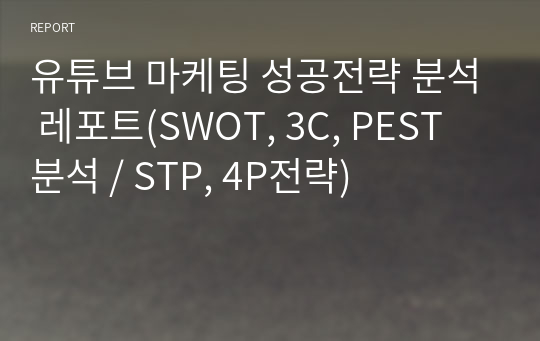 유튜브 마케팅 성공전략 분석 레포트(SWOT, 3C, PEST 분석 / STP, 4P전략) 레포트
