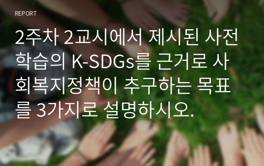2주차 2교시에서 제시된 사전학습의 K-SDGs를 근거로 사회복지정책이 추구하는 목표를 3가지로 설명하시오. 레포트