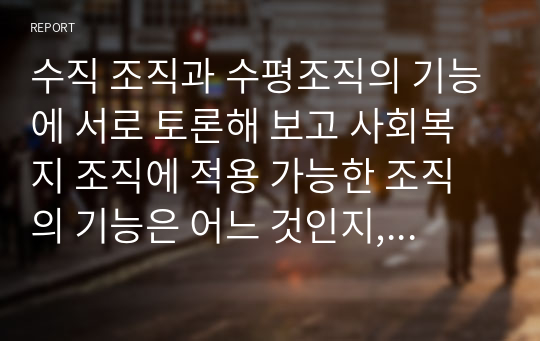 수직 조직과 수평조직의 기능에 서로 토론해 보고 사회복지 조직에 적용 가능한 조직의 기능은 어느 것인지 왜 그렇게 생각하는지