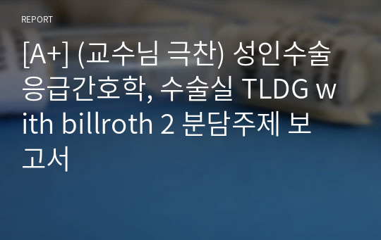 A 교수님 극찬 성인수술응급간호학 수술실 Tldg With Billroth 2 분담주제 보고서 레포트