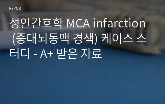 성인간호학 MCA infarction (중대뇌동맥 경색) 케이스 스터디 - A+ 받은 자료 레포트