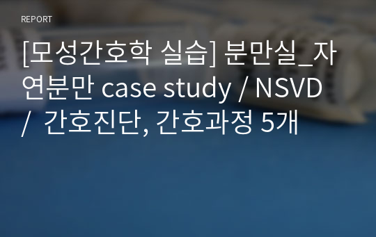 [모성간호학 실습] 분만실_자연분만 case study / NSVD / 간호진단, 간호과정 5개 레포트