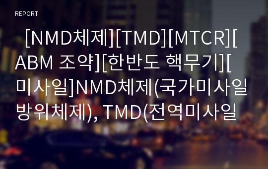 [NMD체제][TMD][MTCR][ABM 조약][한반도 핵무기][미사일]NMD체제(국가미사일방위체제), TMD(전역미사일방어체제), MTCR(미사일기술통제체제), ABM ...