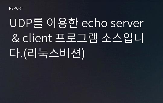 UDP를 이용한 echo server & client 프로그램 소스입니다.(리눅스버젼) 레포트